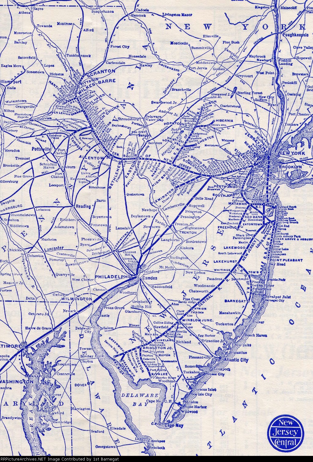 1934 Map of Central Railroad of New Jersey, in, around, and